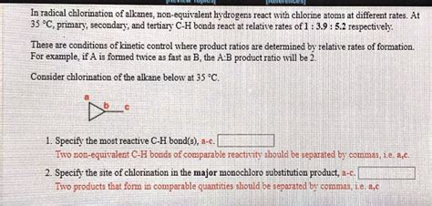 Solved In Radical Chlorination Of Alkanes Non Equivalent Chegg