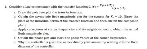 Solved 1 Consider A Lag Compensator With The Transfer