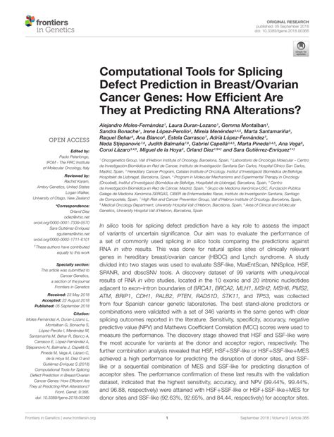 Pdf Computational Tools For Splicing Defect Prediction In Breast