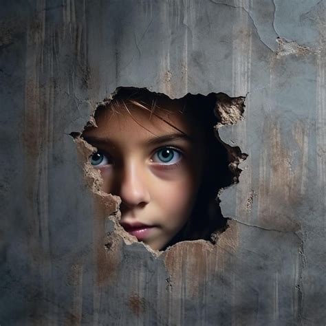 La Chica Espía A Través De Un Agujero En Un Papel Foto Premium