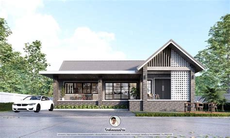 แบบบ้านทรงจั่วรูปทรงตัวแอล 1 ห้องนอน 2 ห้องน้ำ สไตล์คอนเทมออกแนววินเทจ