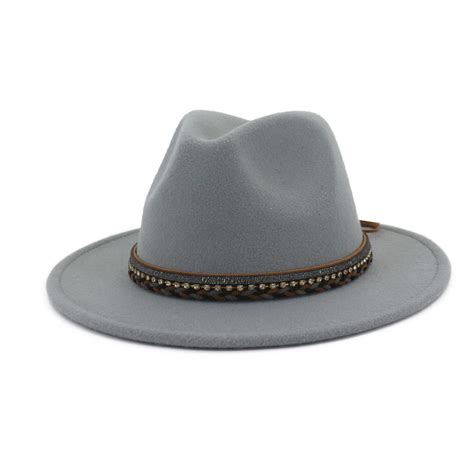Women Men Fedora Hat With Belt Wide Brim Hat Pop P Grandado
