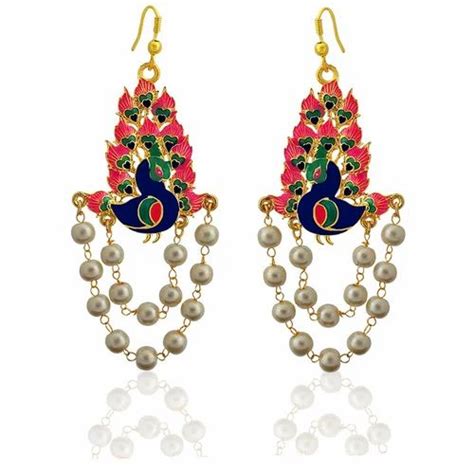 Mk Jewellers Engagement Meenakari Peacock Shape Gold Plated Brass