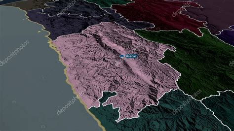 Ancash región de Perú zoomed y destacó con capital Mapa coloreado y tocado de la división