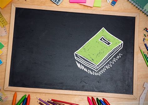 School Folder Notes And Educational Drawing On Blackboard Photo