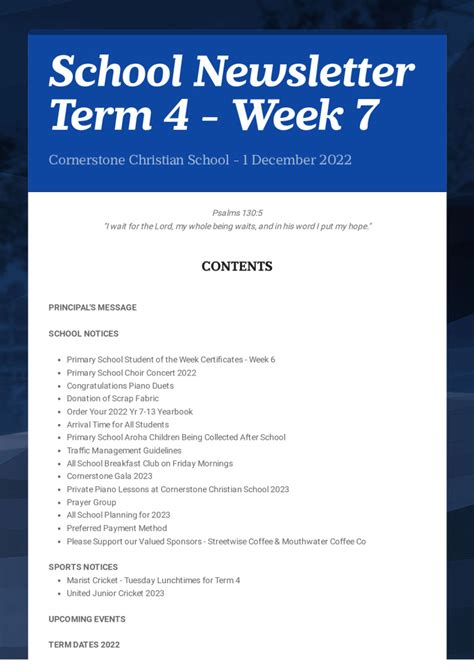 Newsletter Term 4 Week 7 Cornerstone Christian School