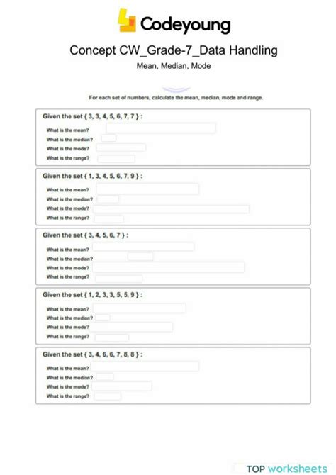 Mean Median Mode Concept Cw Interactive Worksheet Topworksheets