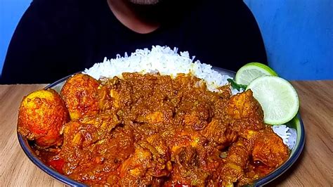 Eating Very Spicy Chicken And Egg Kosha With Basmoti Rice Youtube