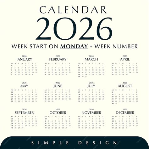 Premium Vector Simple Calendar 2026 Template Week Number Week Start