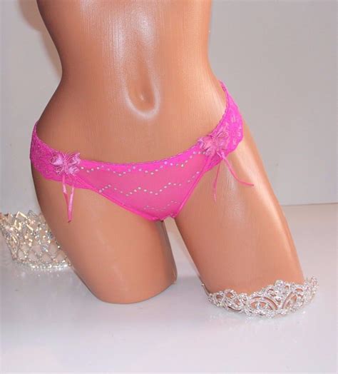 Pink Thong Panty Lingerie Sequin Satin Butterfly Lace Mesh Stretch Medium P EBay