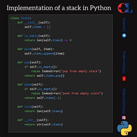 Python Coding On Instagram Implementation Of A Stack In Python