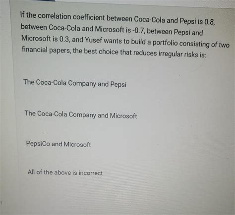 Solved If The Correlation Coefficient Between Coca Cola And