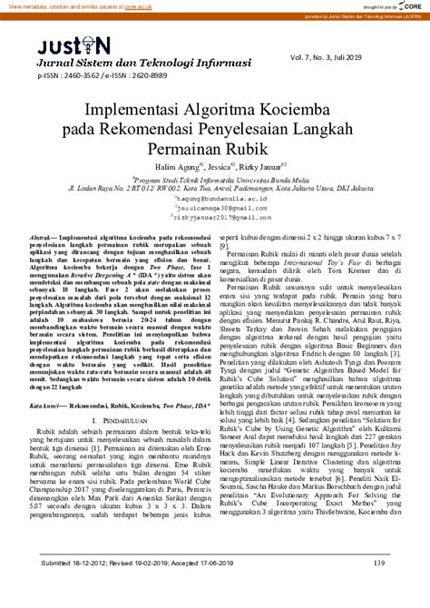 Pdf Implementasi Algoritma Kociemba Pada Rekomendasi Penyelesaian