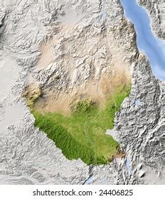 Ethiopia Shaded Relief Map Surrounding Territory Stock Illustration