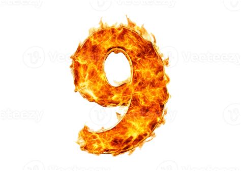 9 Fire Digit Numbers Illustration Fiery Numbers 0 1 To 9 Fire Effect