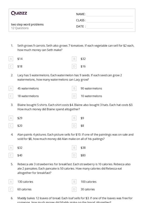 50 Two Step Word Problems Worksheets For 5th Grade On Quizizz Free