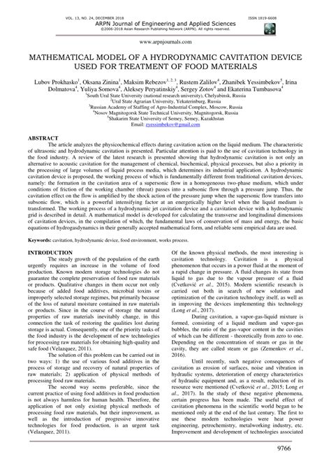 Pdf Mathematical Model Of A Hydrodynamic Cavitation Device Used For