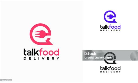 Food Talk 기호 템플릿 디자인 벡터 일러스트 레이 션 음식 주문 또는 포크로 거품 채팅 벡터에 대한 스톡 벡터 아트 및