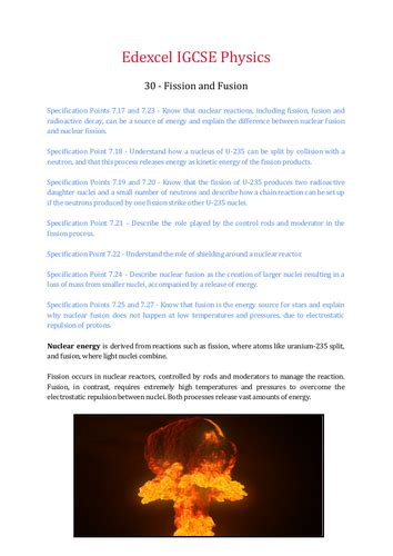 Edexcel Igcse Physics Lesson 30 Fission And Fusion Teaching Resources