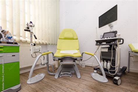 Empty Gynecology Office With Modern Colposcope And Medical Tools Stock