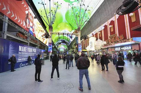 Fremont Street Experience Unveils New Canopy Bystanders Watch The