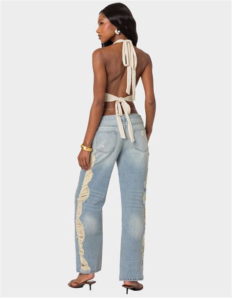 Edikted Open Back Triangle Halter Top Beige Tillys