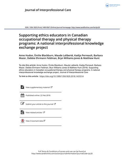 Pdf Supporting Ethics Educators In Canadian Occupational Therapy And