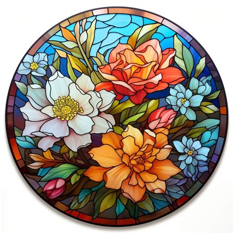 Premium Photo Round Stained Glass Floral Illustration