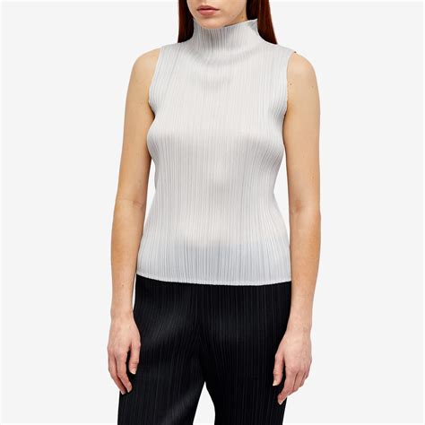 Pleats Please Issey Miyake Basics Pleats Roll Neck Vest Grey END US