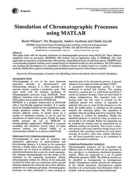 Simulation Of Chromatographic Processes Using Matlab Bernt Nilsson