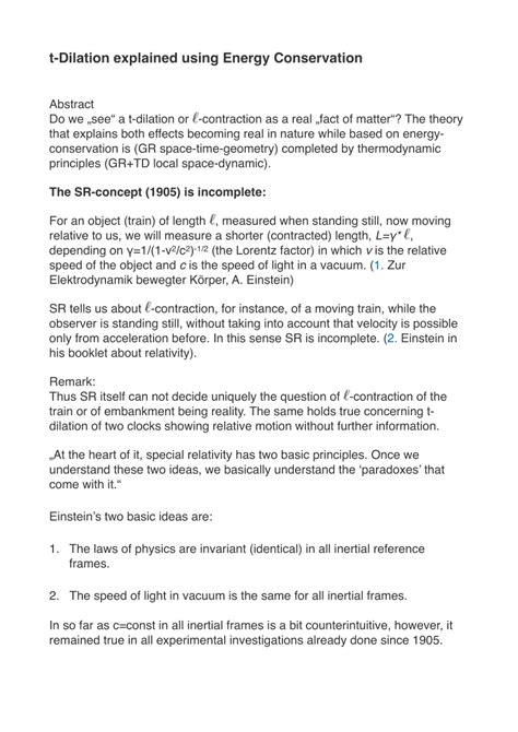 Pdf T Dilation Explained Using Energy Conservation