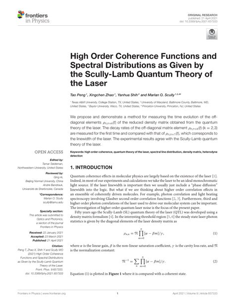 Pdf High Order Coherence Functions And Spectral Distributions As