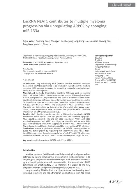 Pdf Lncrna Neat1 Contributes To Multiple Myeloma Progression Via
