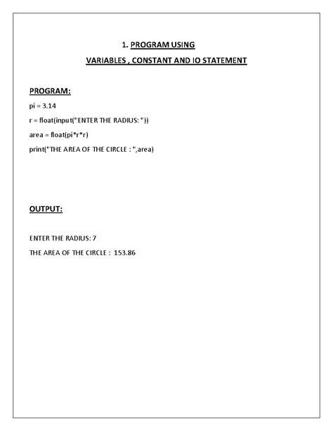 Sksbca 1 Program Using Variables Constant And Io Statement Program