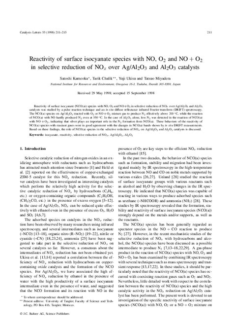 Pdf Reactivity Of Surface Isocyanate Species With No O 2 And No O 2