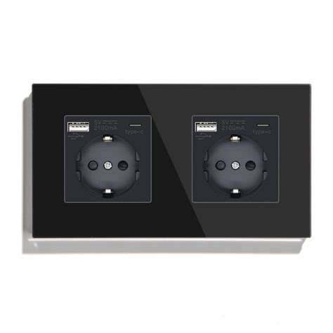 Розетка электрическая двойная с Usb и Type C входами в стандартный подрозетник рамка