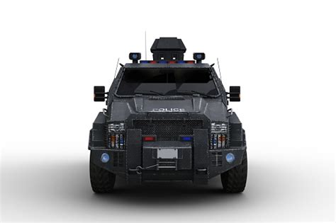 흰색으로 격리 된 장갑 경찰 Swat 차량의 전면 보기 3d 렌더링 무장 차량에 대한 스톡 사진 및 기타 이미지 무장 차량
