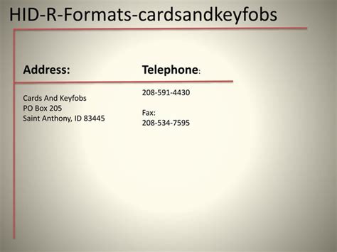 Hid R Formats Cardsandkeyfobs Proximity Keyfob 26bit H10301 Ppt