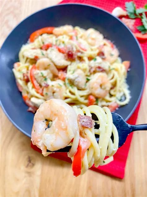 Chicken And Shrimp Carbonara Olive Garden Copycat Fed By Sab