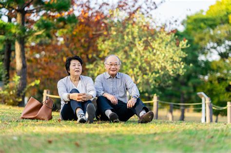 노인 성인 결혼 한 부부는 자연에 앉아 함께 시간을 보내고 노인에 대한 스톡 사진 및 기타 이미지 노인 미소 애정이 어린
