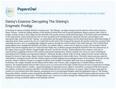 Dannys Essence Decrypting The Shinings Enigmatic Prodigy Free