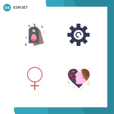 Set Of 4 Modern UI Icons Symbols Signs For Tag Gender Nature Setting Emojis Editable Vector