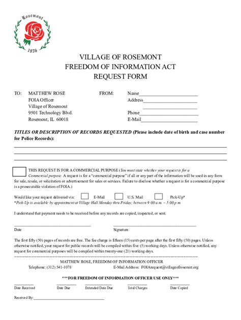 Fillable Online Rosemont Foia Request Form 2023 Freedom Of Information Act Fax Email Print