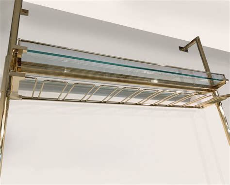 Brass And Glass Bar Shelving Display Bottle And Glassware Shelving