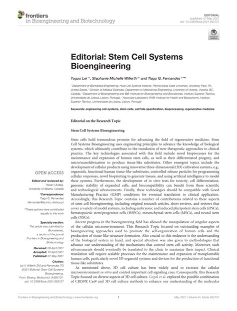 Pdf Editorial Stem Cell Systems Bioengineering