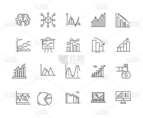 数据分析线图标标志矢量集大纲插图概念