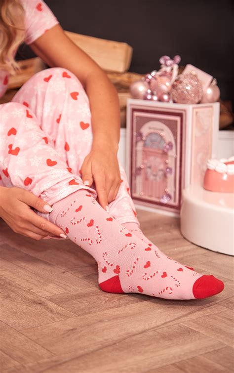 Red Candy Cane Christmas Sock T Set Lingerie And Nightwear