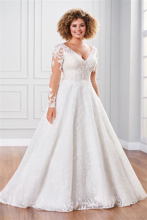 Palatine Ivory V Neck Beaded Lace A Line Wedding Dress With Long Illusion Sleeves Martin