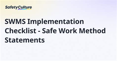 Swms Implementation Checklist Safe Work Method Statements Free Template