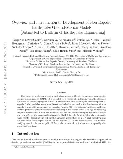Overview And Introduction To Development Of Non Ergodic Earthquake